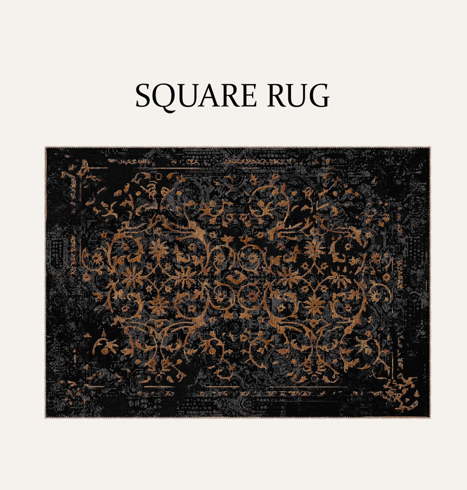Vintage Look Gothic Rug: Dark Black Bohemian Style, Washable Cotton ...