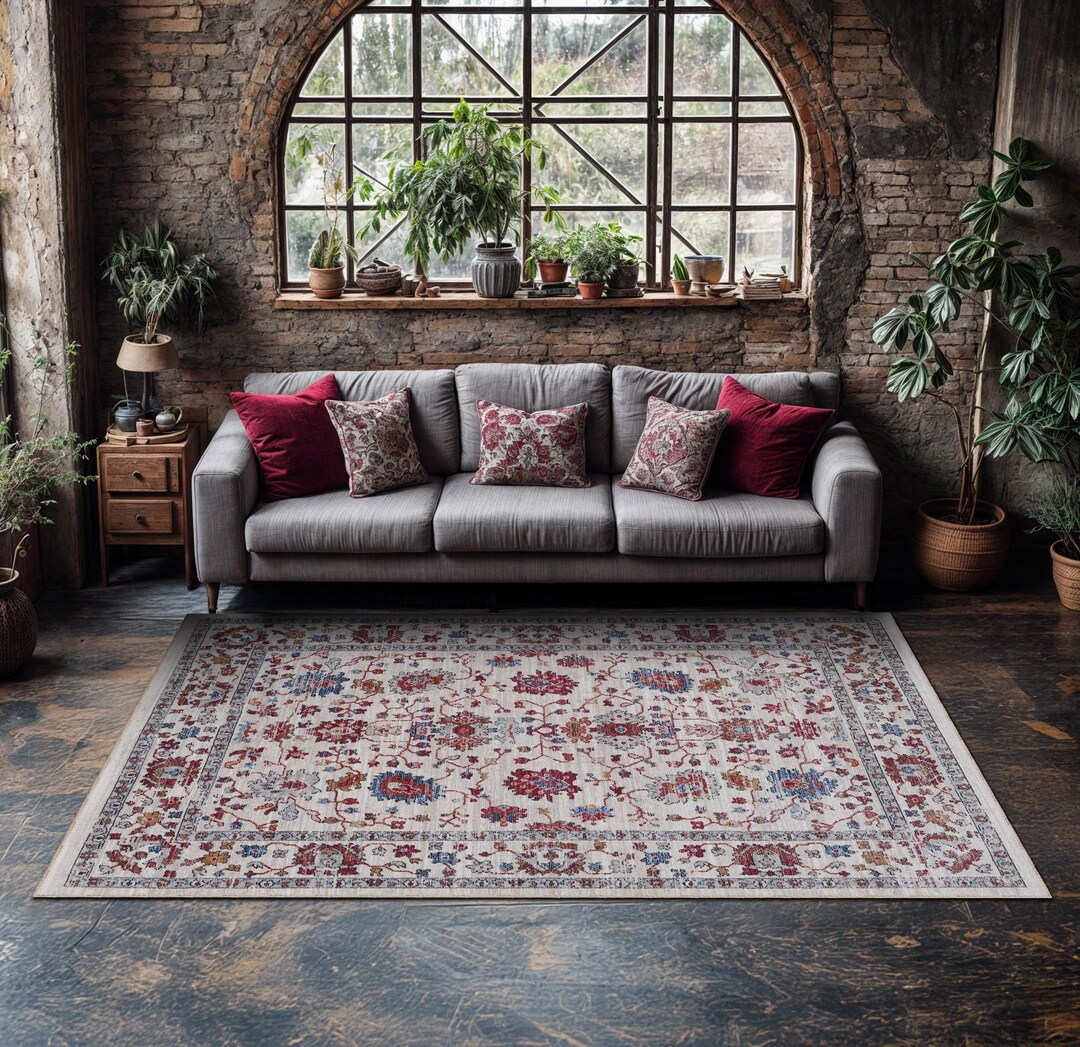 Custom Size White Floral Rug, Mid-century Modern Kilim, Unique Design ...