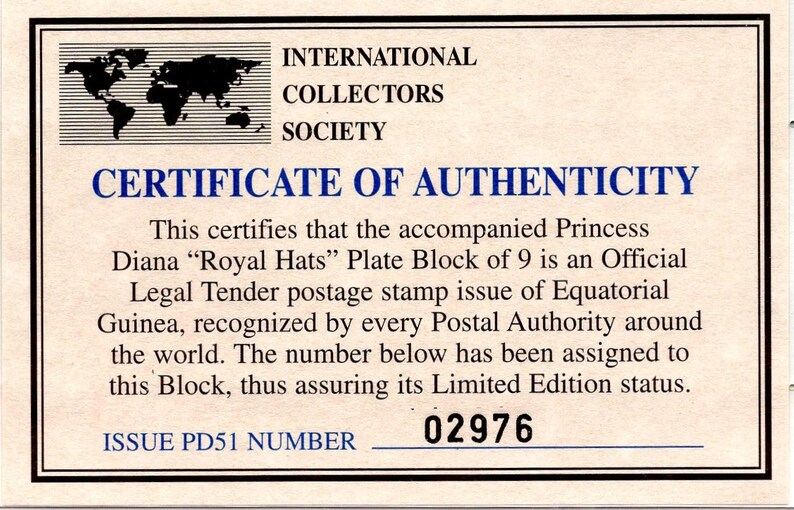 Princess Diana Collectible Stamp With COA Issued in Equatorial Guinea ...