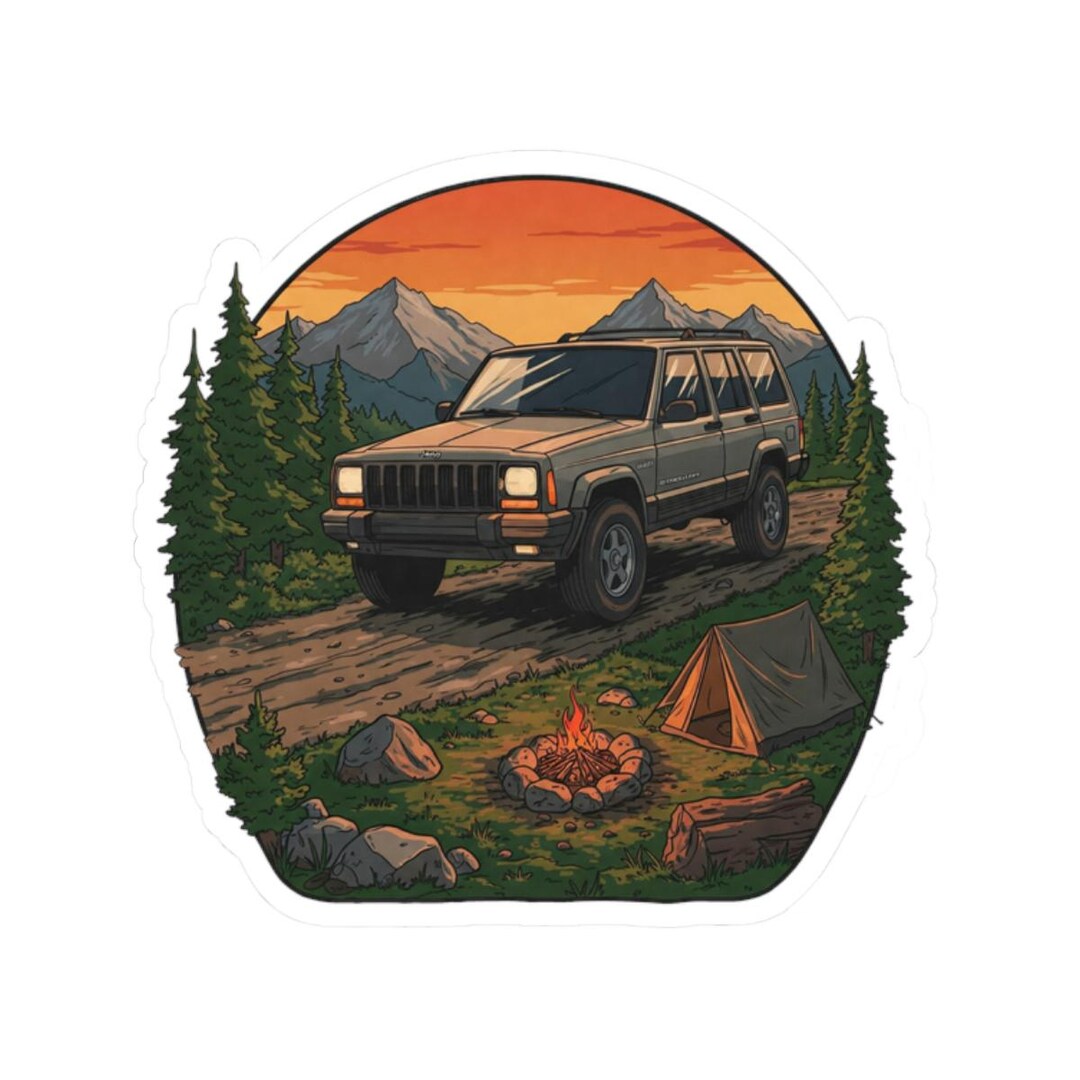 Jeep Cherokee XJ Campfire Camping, Cool Sticker, Stickers for Car ...