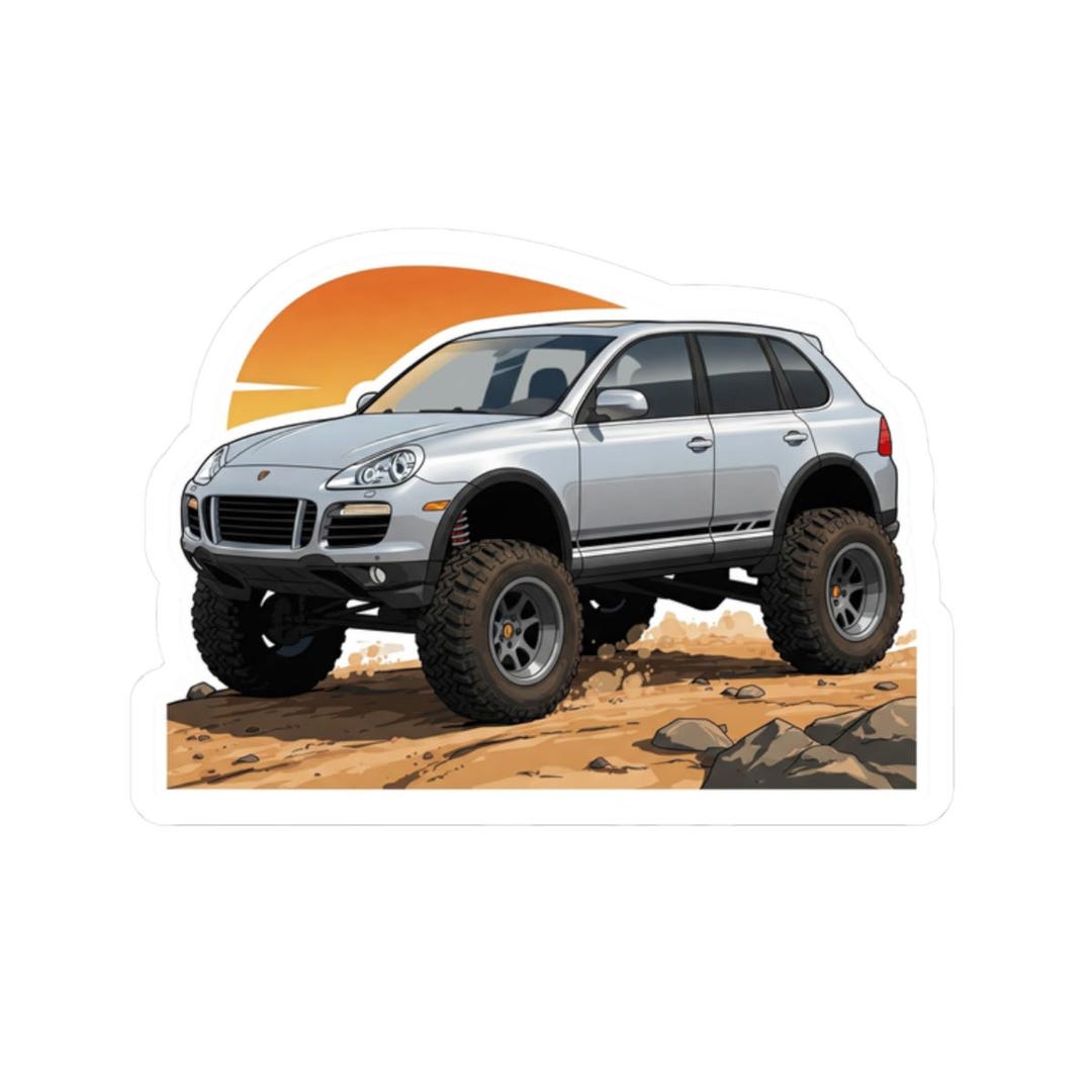 Silver Porsche Cayenne off Road in the Desert Sticker - Adventure ...