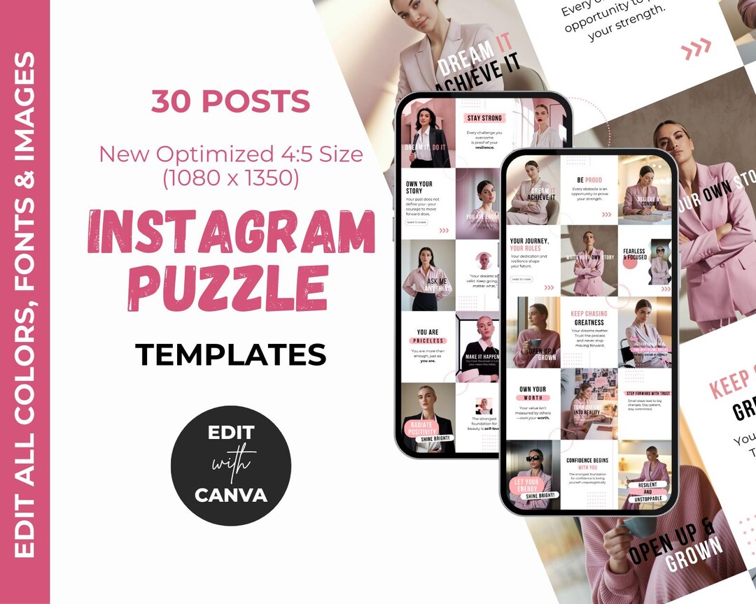 Pack 30 Post Pink Instagram Puzzle Feed New Format Template, Coach ...