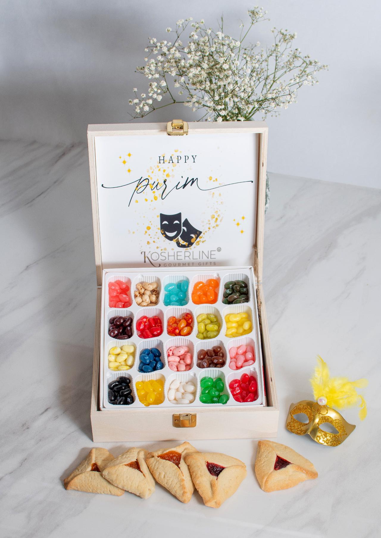 Purim Jellybeans With Hamantaschen Keepsake Wood Gift Box | Purim Gifts ...