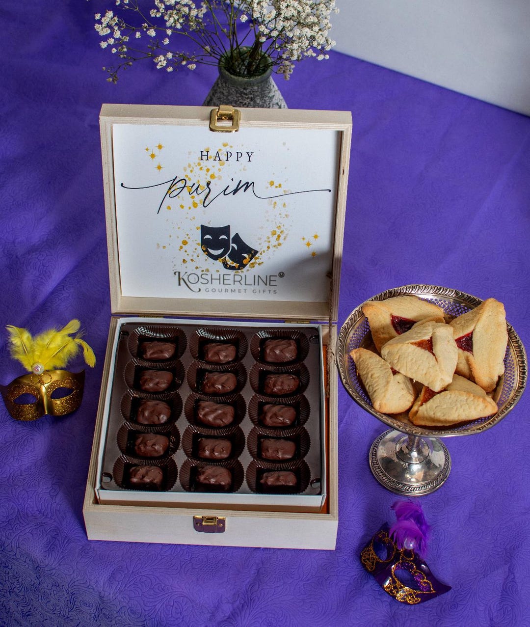 Purim Chocolate Dipped Fruit Delights Keepsake Wood Gift Box | Purim ...