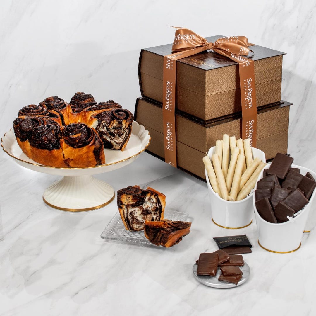 Purim Chocolate Babka Cake & Chocolates Gift Leather Book Box | Purim ...