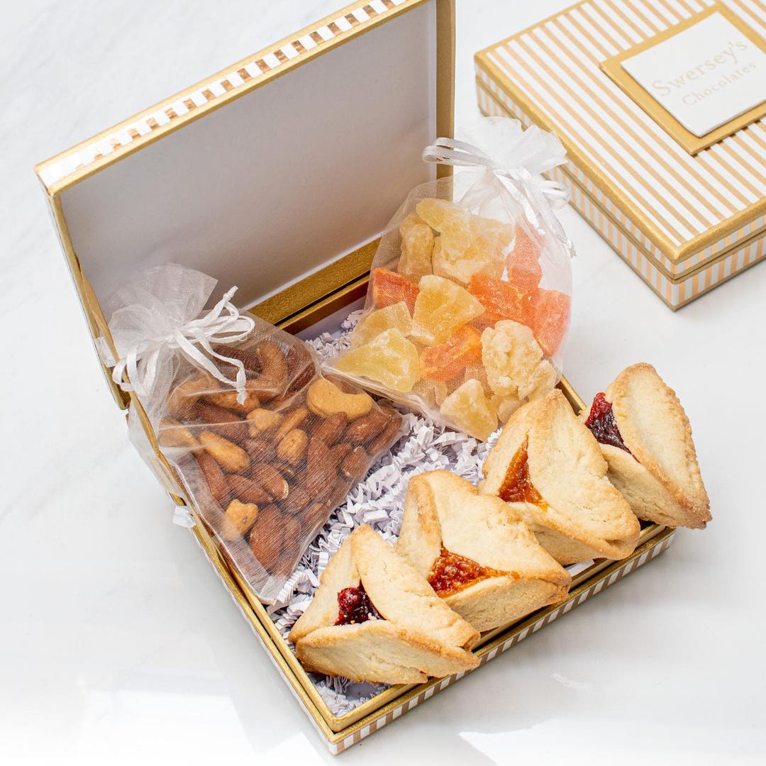 Elegant Assorted Trio of Treats Purim Gift Box | Purim Party Tray ...