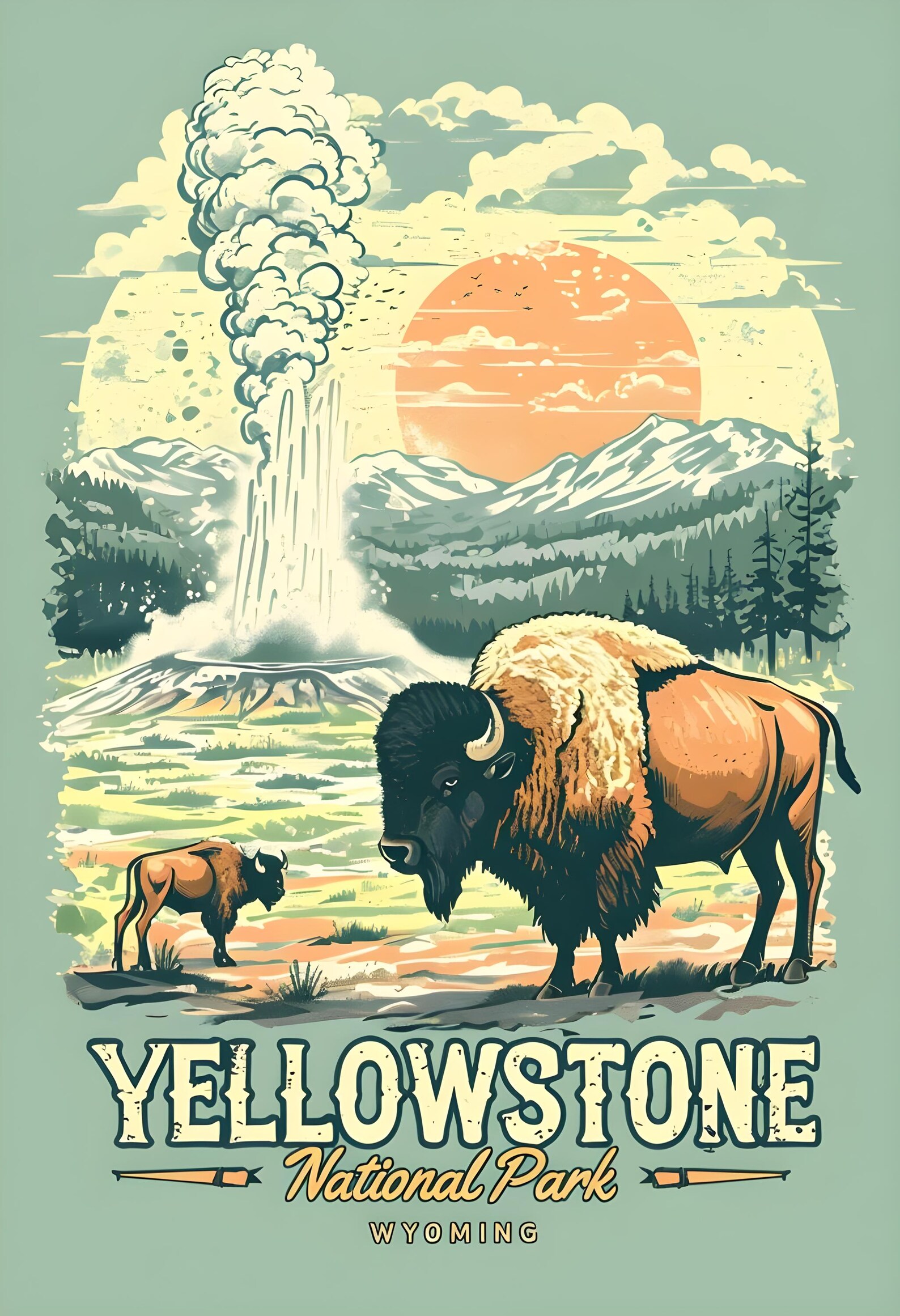 Yellowstone Art, Abstract Art, Digital Print, National Park, Nature ...