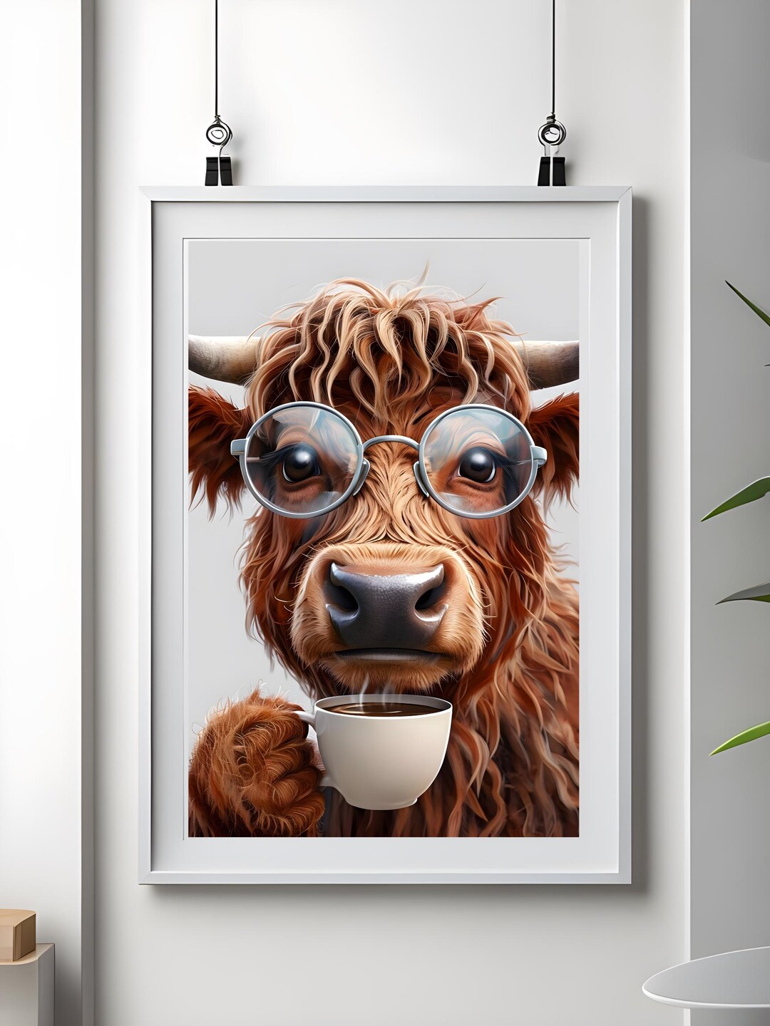 Coffee Cow Art, Funny Cow Print, Cow With Glasses, Coffee Lover Art ...