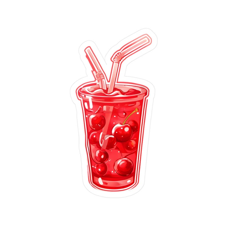 Cherry Drink Vinyl Decal, Fun Beverage Sticker for Laptops, Water ...