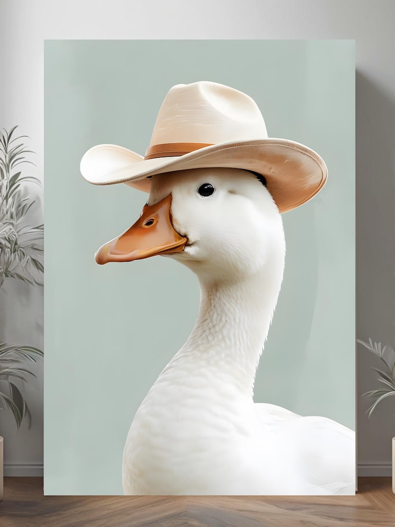 Goose Art, Cowboy Hat, Western Decor, Funny Animal, Cute Goose, Quirky ...