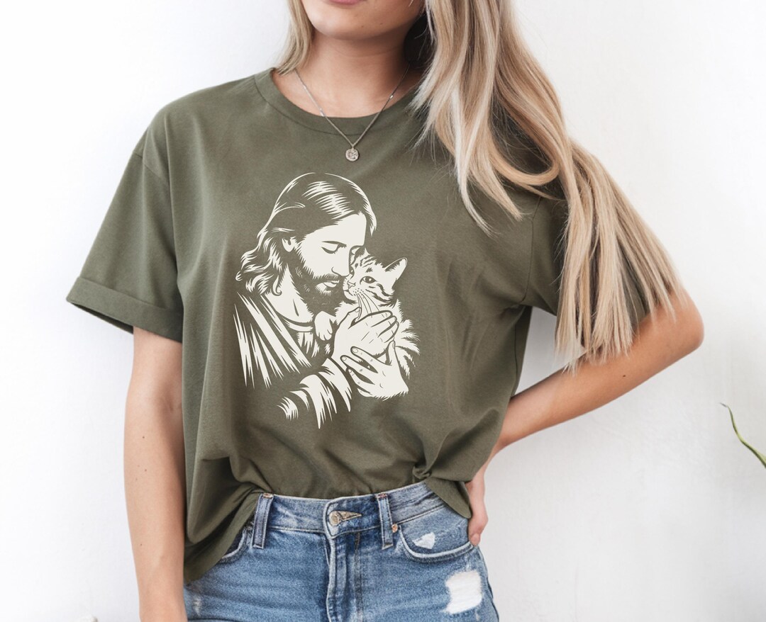 Jesus Holding Cat T-shirt Jesus and Cats Lover Shirt Christian Cat Mom ...