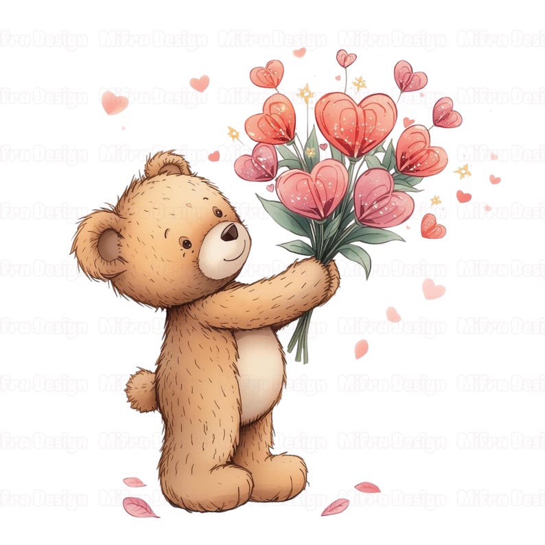 Quirky Teddy Bear Clipart Valentine's Day PNG Bundle, Love Heart Bear ...