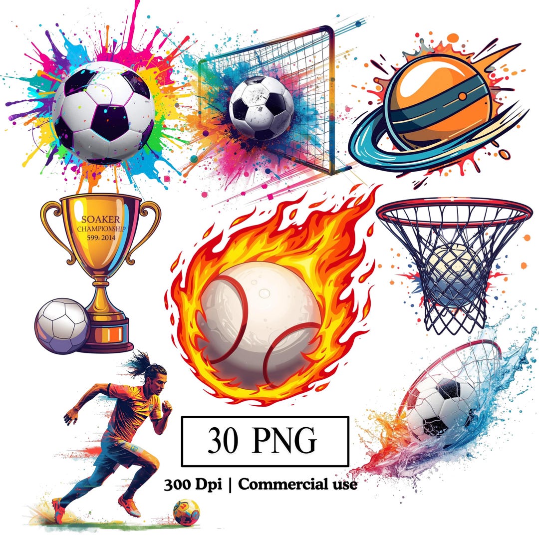 Soccer Clipart Bundle Soccer Ball Png, Soccer Posters Football PNG Goal ...