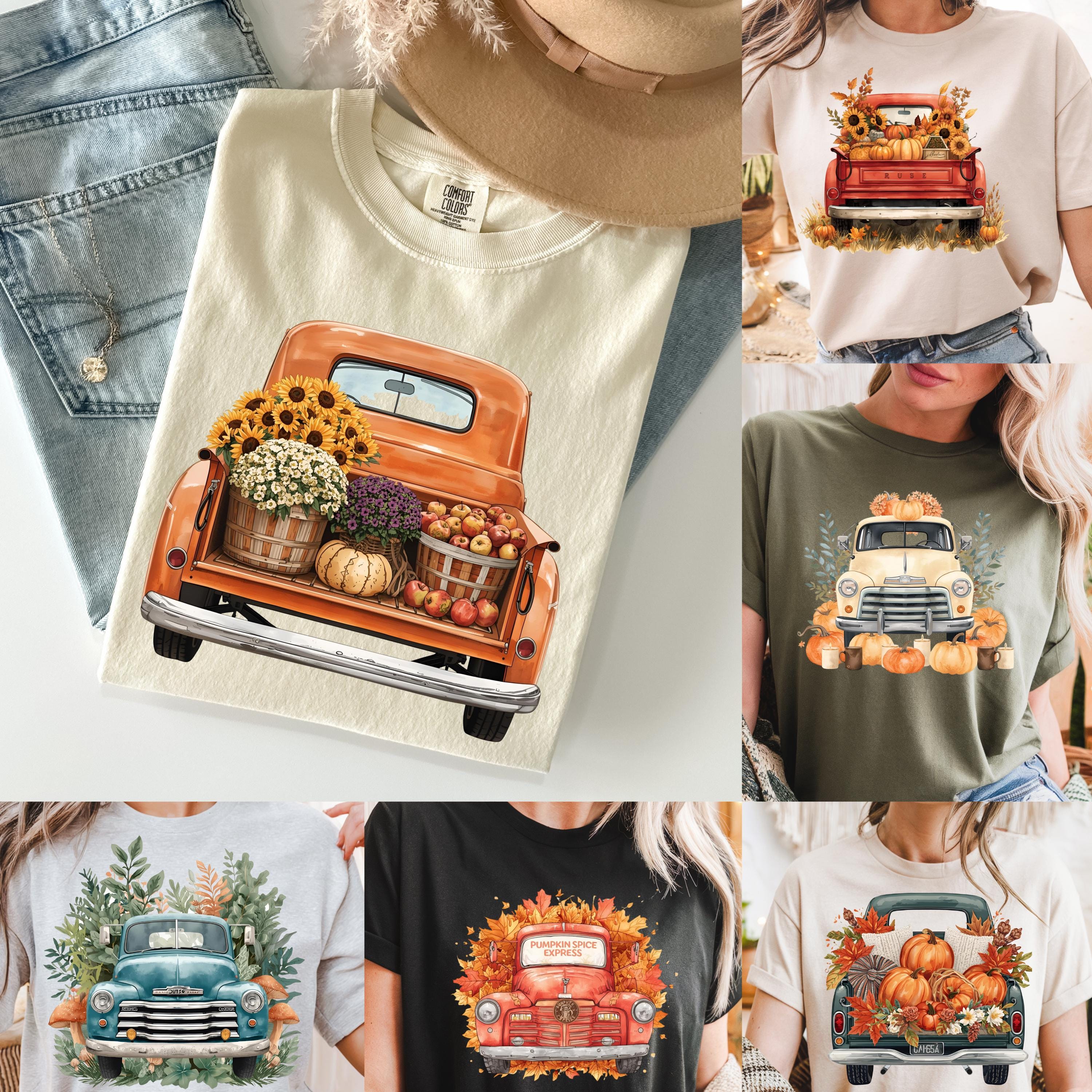 Autumn Truck Clipart PNG Bundle Fall Floral Vehicle Pumpkin Truck PNG ...