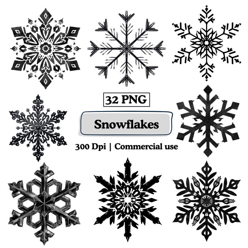 Dark Snowflake Clipart - Etsy UK