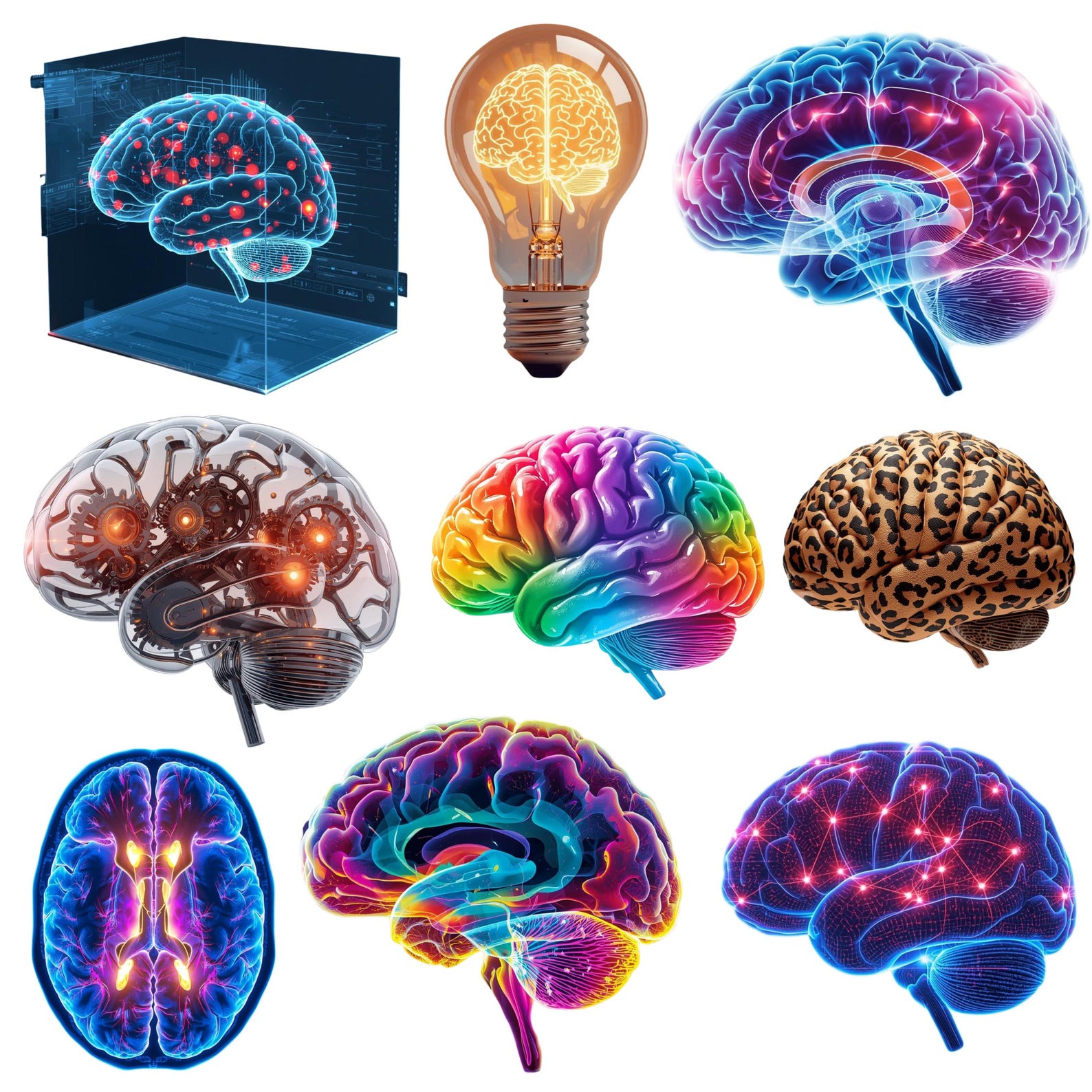 Colorful Human Brain Clipart Puzzle Piece PNG Bundle, Neuroscience Art ...