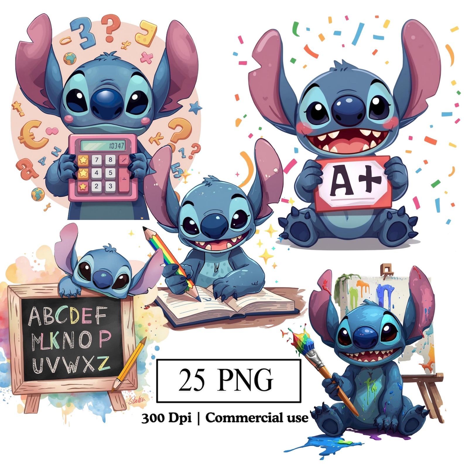 Cartoon Stitch PNG Character Stitch Back to School Clipart Bundle ...