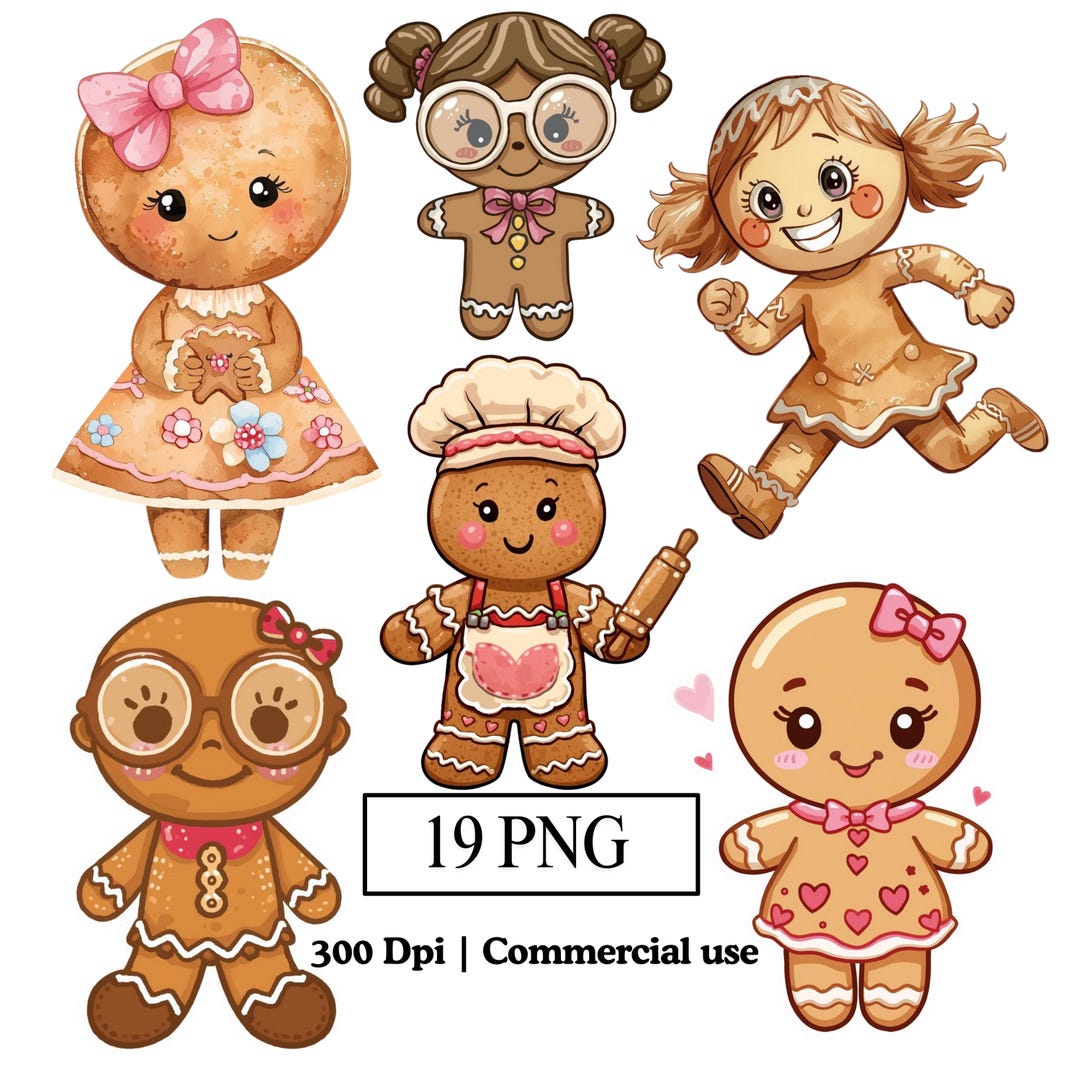 Gingerbread Girl PNG Cookie Man Clipart Bundle, Winter Gingerbread ...