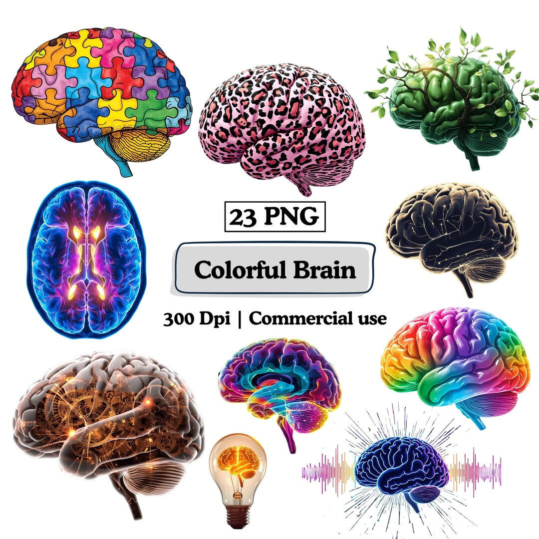 Colorful Human Brain Clipart Puzzle Piece PNG Bundle, Neuroscience Art ...