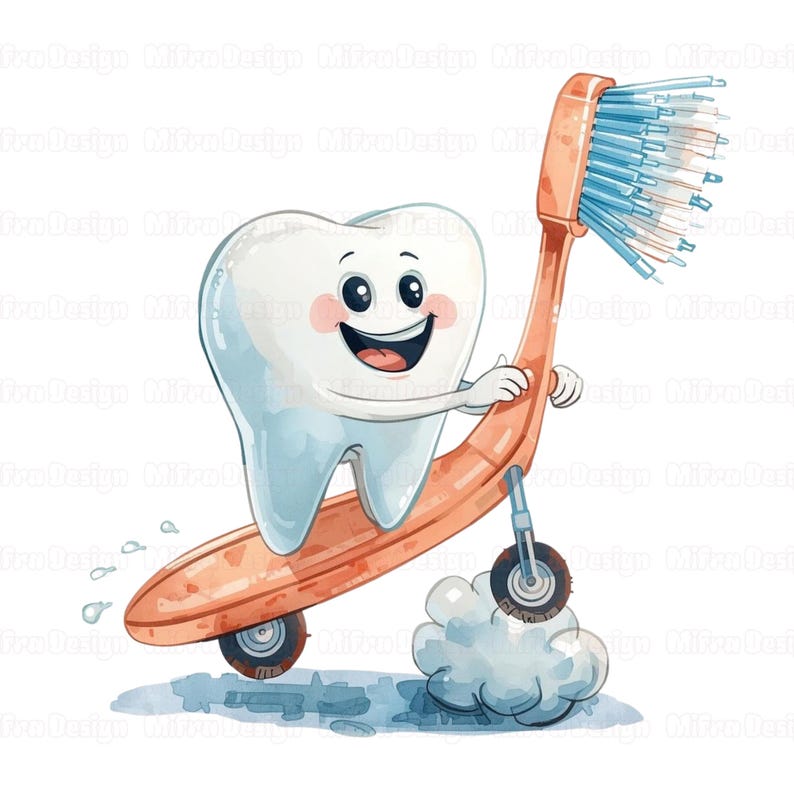 Cartoon Teeth PNG Cute Watercolor Lost Tooth Clipart Bundle Dentist ...