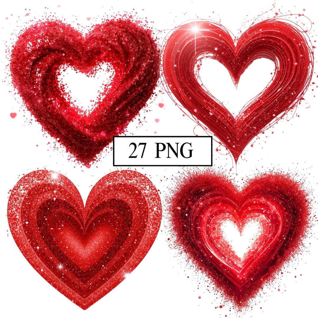 Red Hearts PNG Valentine's Day Clipart, Whimsical Glitter Heart PNG ...