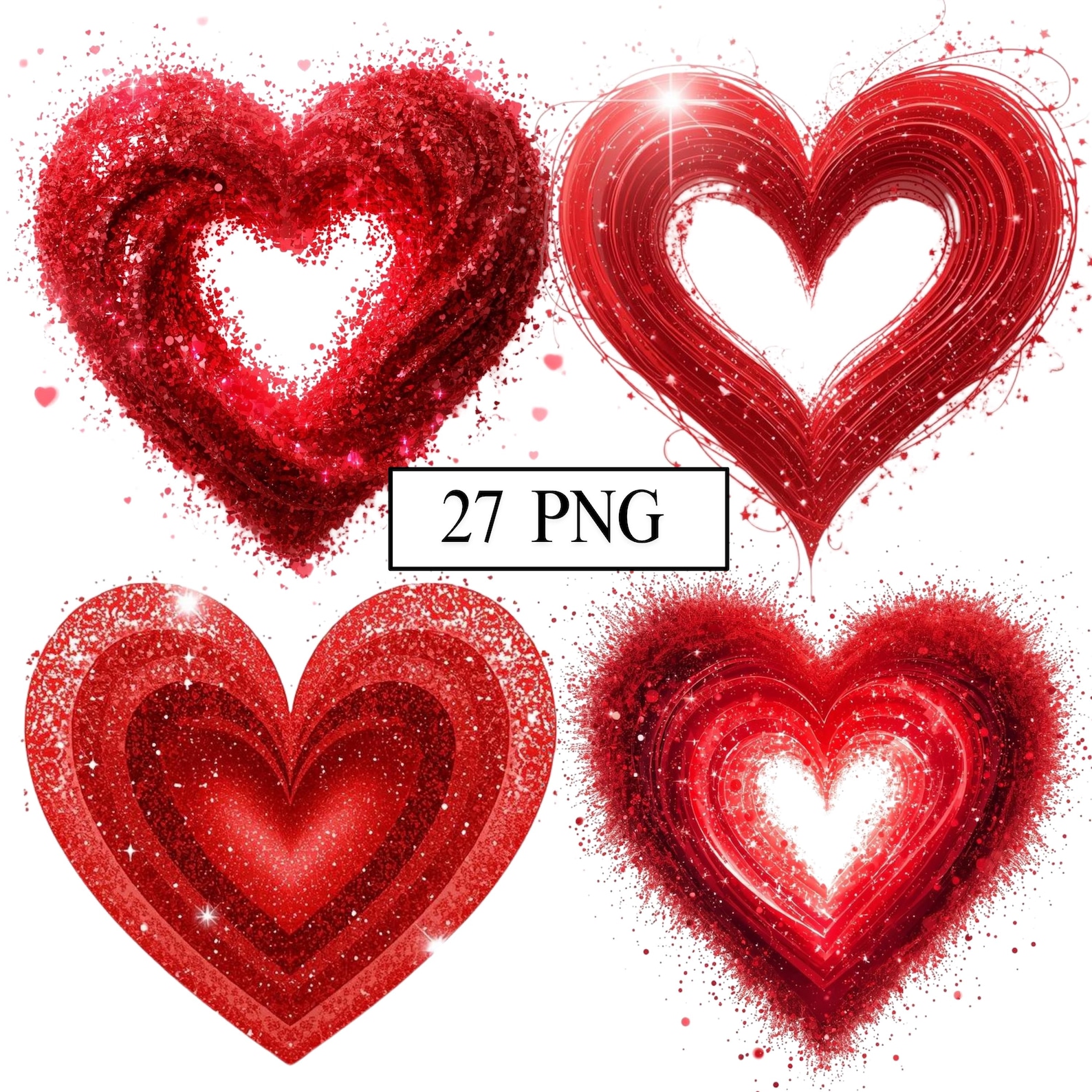 Red Hearts PNG Valentine's Day Clipart, Whimsical Glitter Heart PNG ...