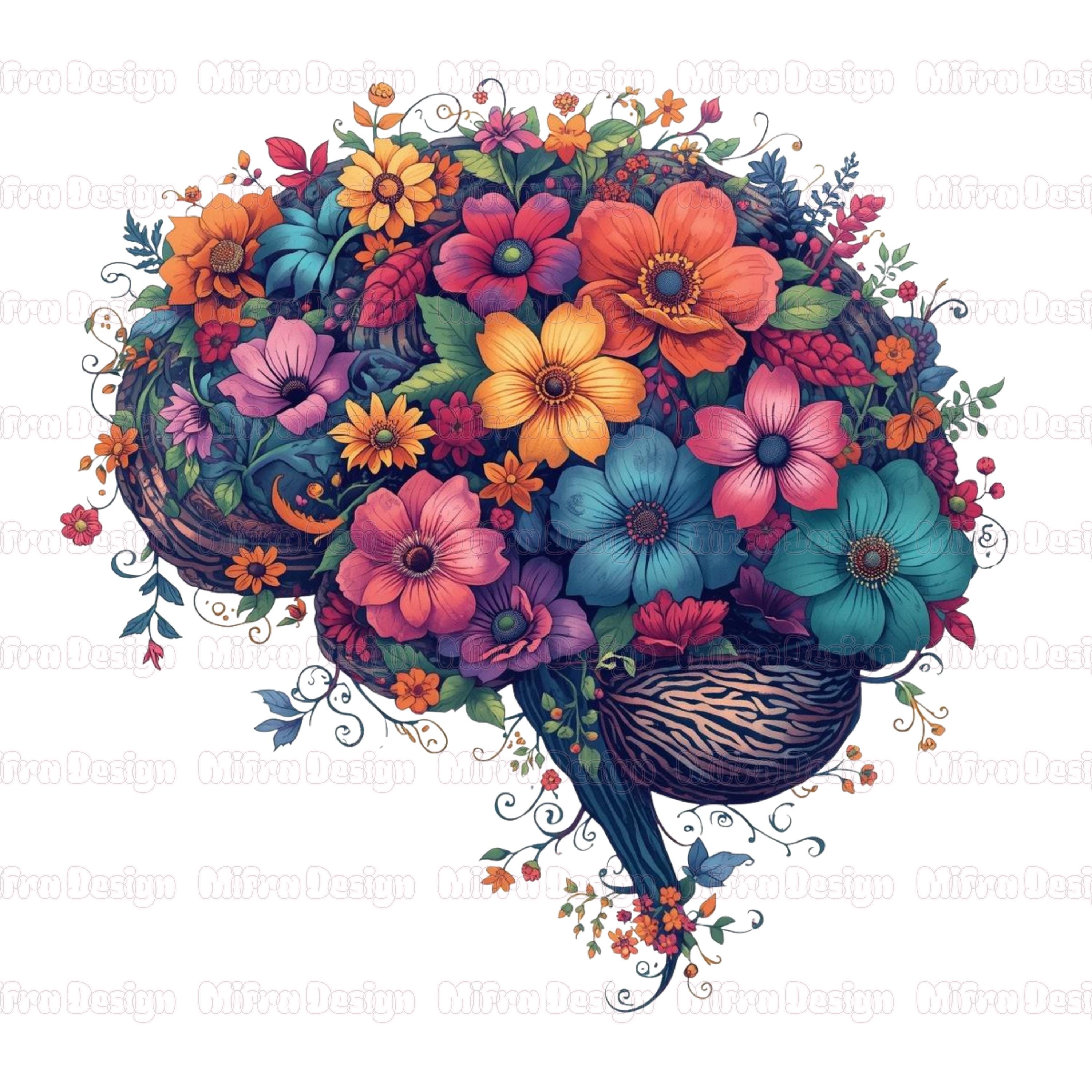 Floral Brain Clipart Watercolor Flower Brain PNG, Mental Health Anatomy ...