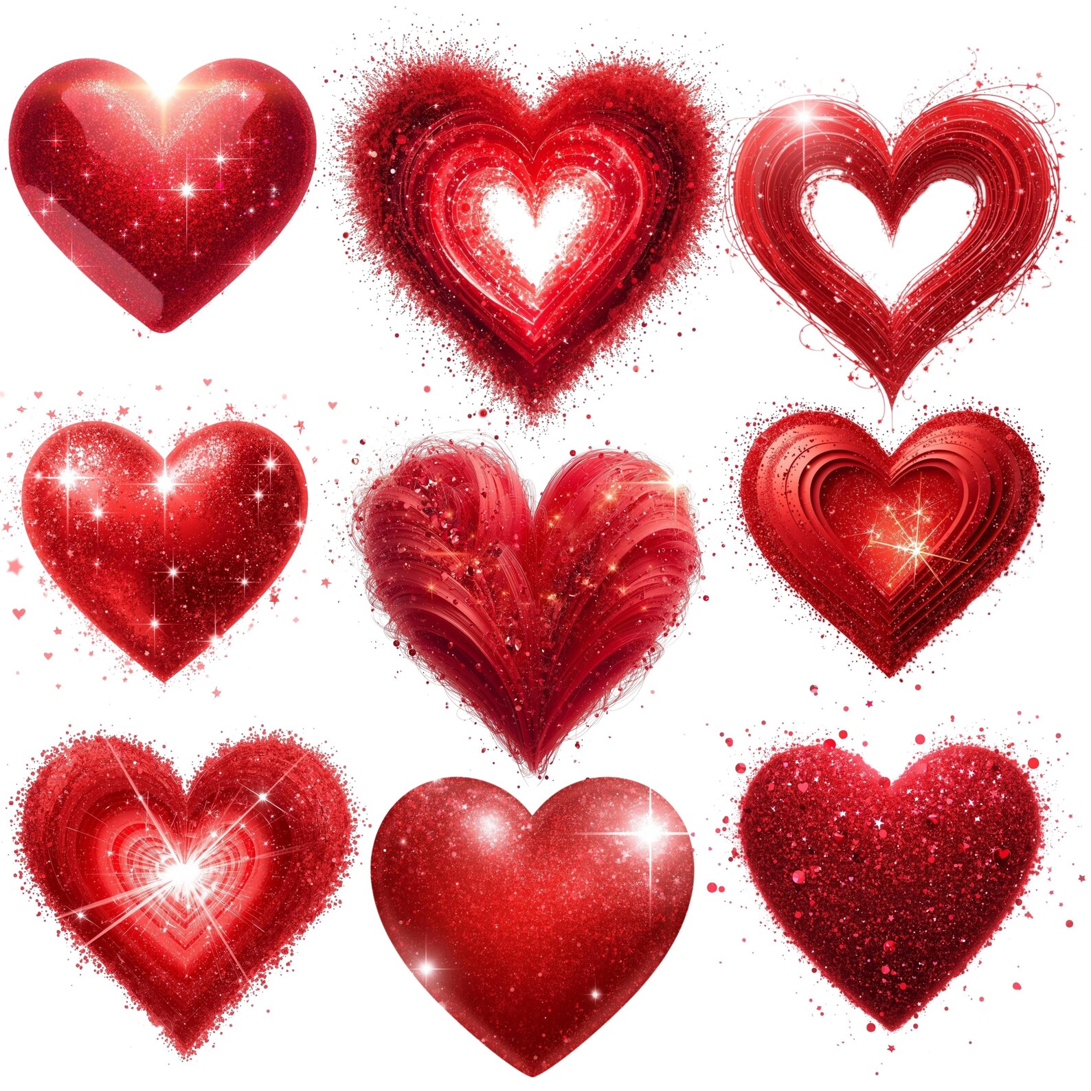 Red Hearts PNG Valentine's Day Clipart, Whimsical Glitter Heart PNG ...