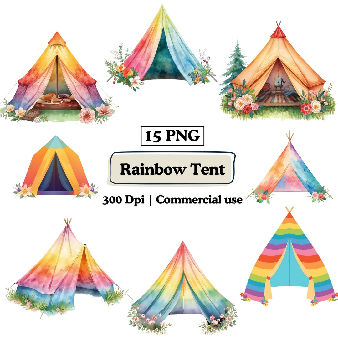 Rainbow Camping Tent Clipart Wild Camping PNG Bundle Cozy Outdoor Kids ...