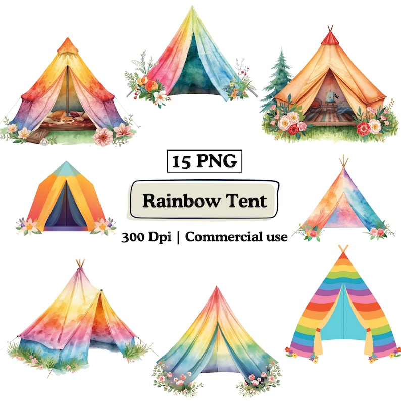 Rainbow Camping Tent Clipart Wild Camping PNG Bundle Cozy Outdoor Kids ...