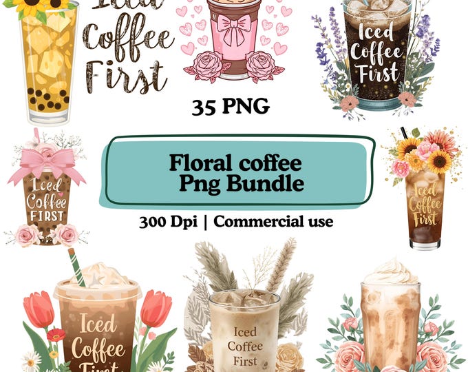 Eiskaffee Png, Kaffee Clipart Bundle, Blumen Kaffee Bundle ...