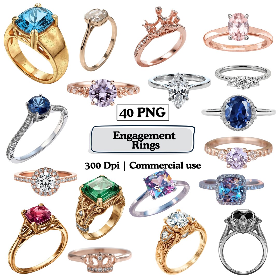 Wedding Ring Clipart Set Silver Gold Engagement Rings PNG Bundle ...