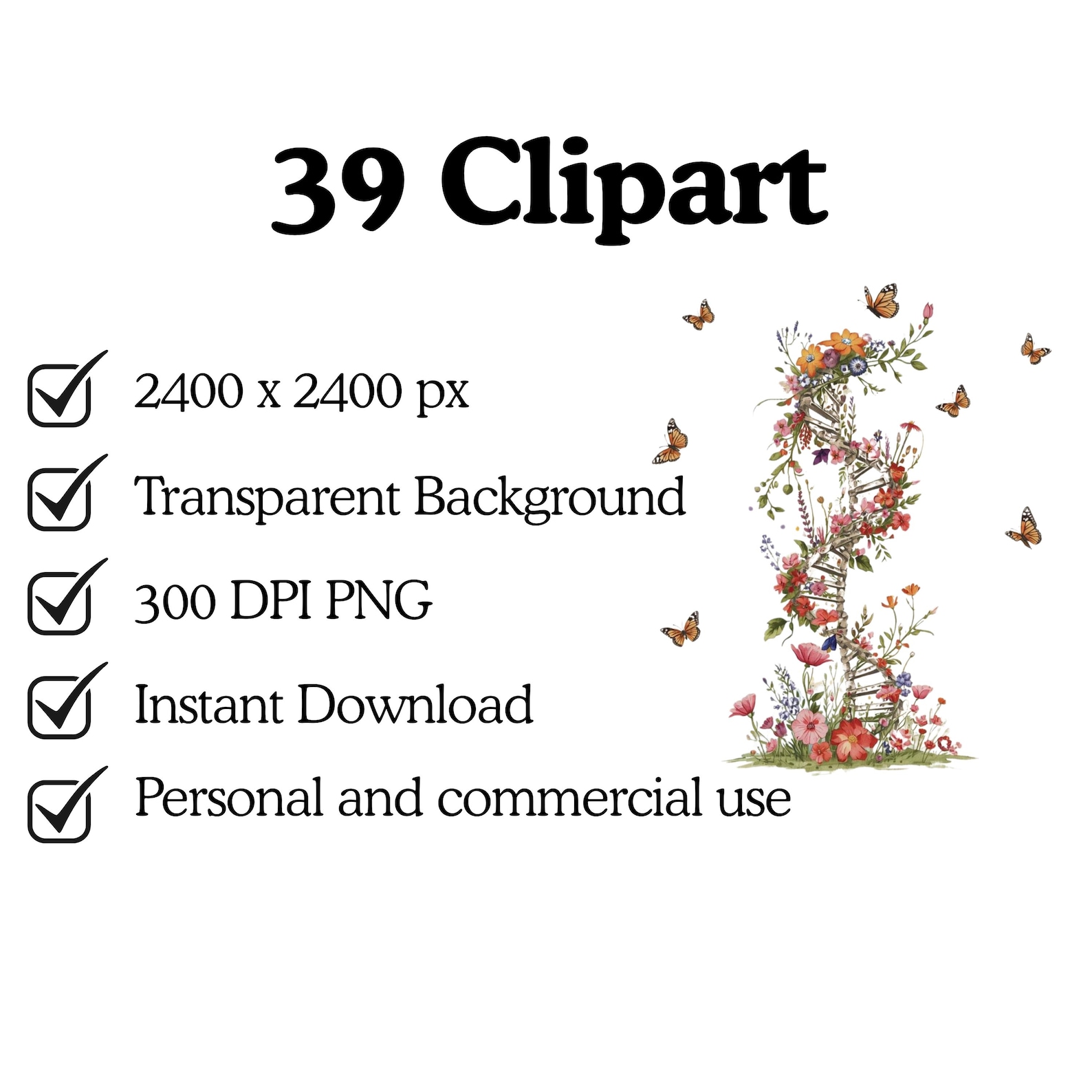Floral DNA Coquette Bow Clipart Genes PNG Bundle Science Graphic ...
