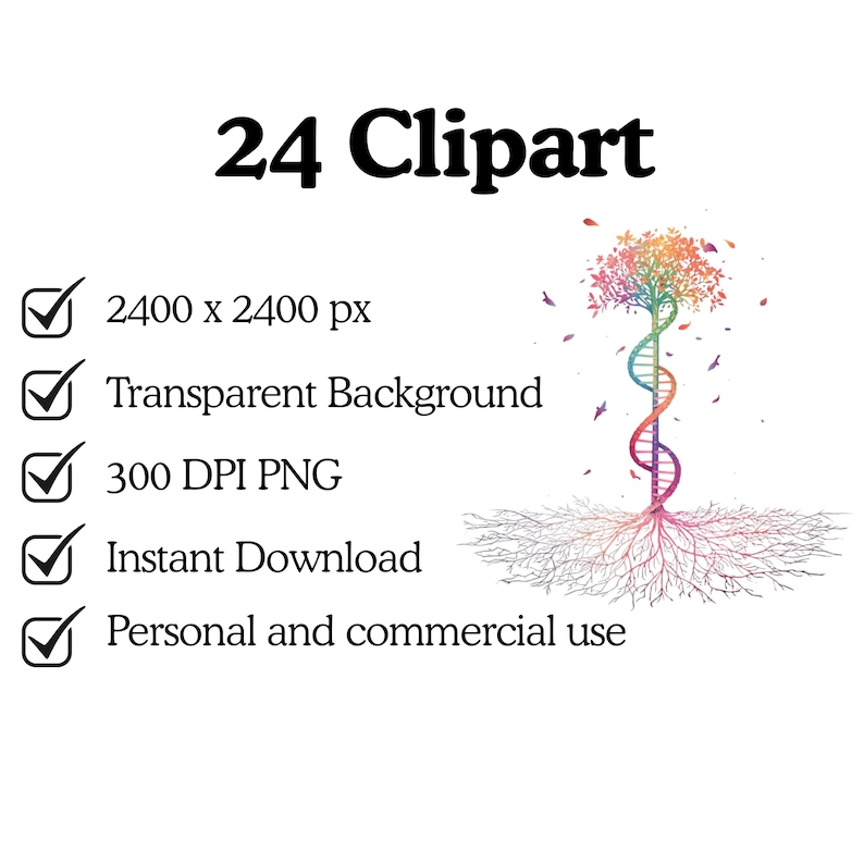 Floral DNA Tree Clipart Genes PNG Bundle Science Graphic Molecule ...