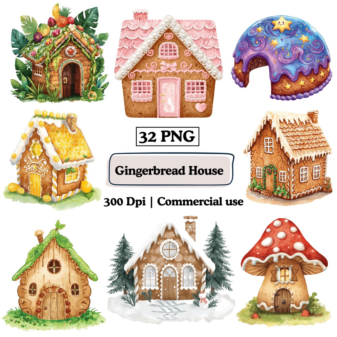 Gingerbread Houses Clipart Bundle, House Decor Winter Cottage Whimsical ...