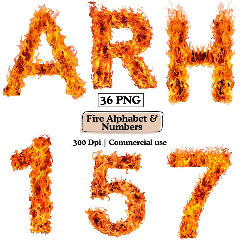 Fire Alphabet and Numbers PNG Letter Clipart Bundle Kawaii Burning Fire ...