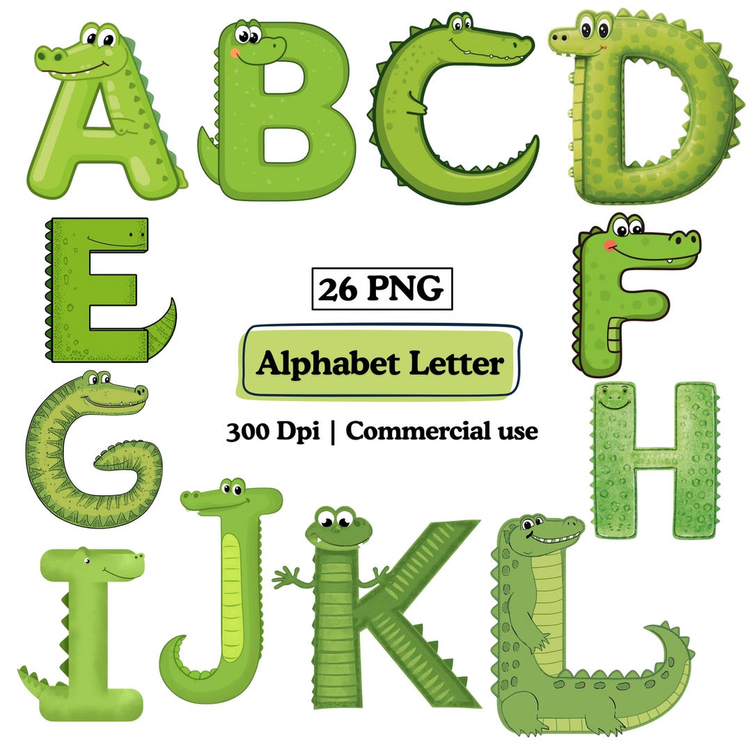 Crocodile Alphabet and Numbers PNG Alligator Letter Clipart Bundle ...