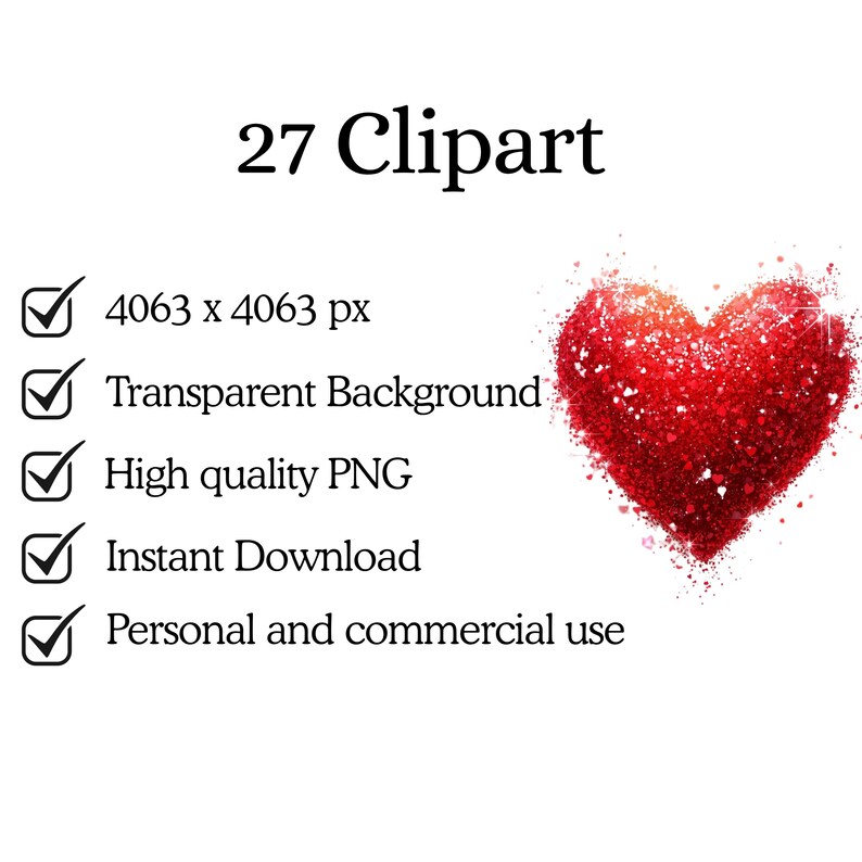 Red Hearts PNG Valentine's Day Clipart, Whimsical Glitter Heart PNG ...