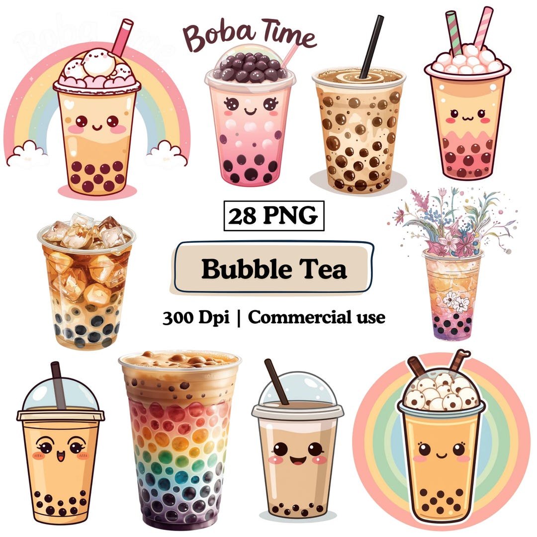 Kawaii Bubble Tea Clipart Boba Tea PNG Bundle, Drink Sticker ...