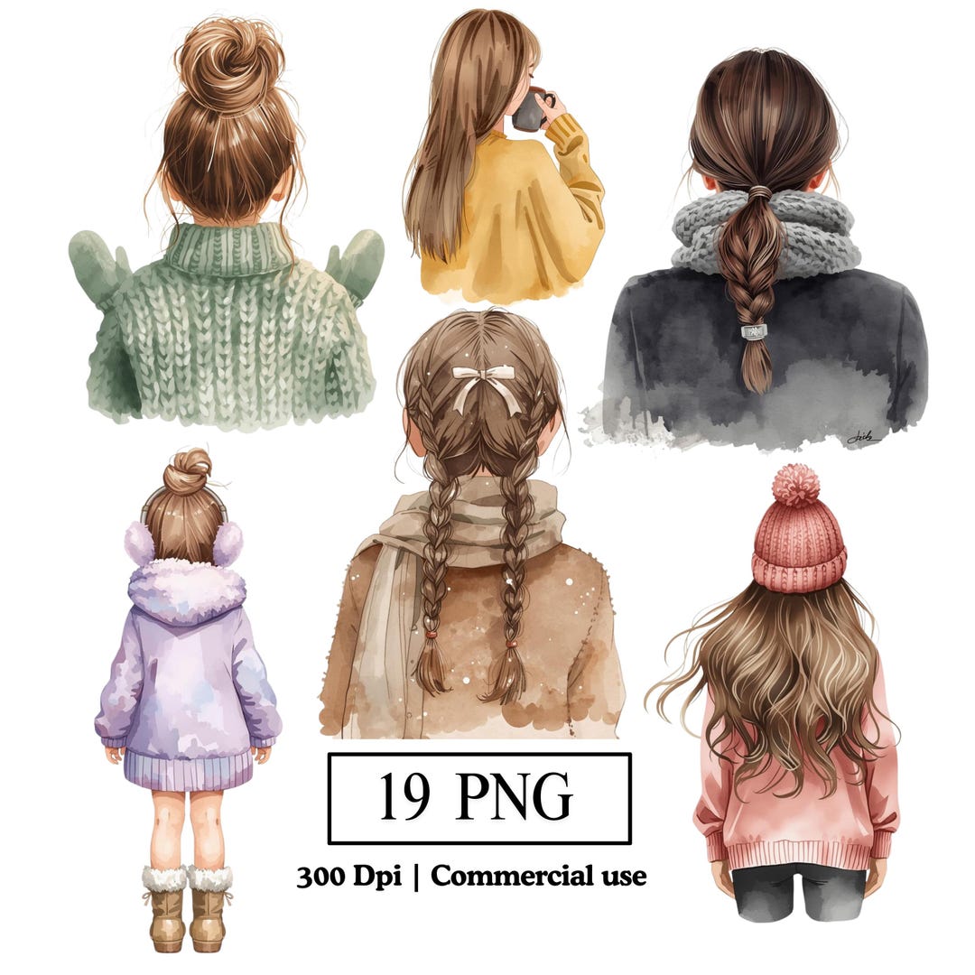 Cozy Winter Girl Clipart Bundle, Female Snow Girl Back PNG Sublimation ...