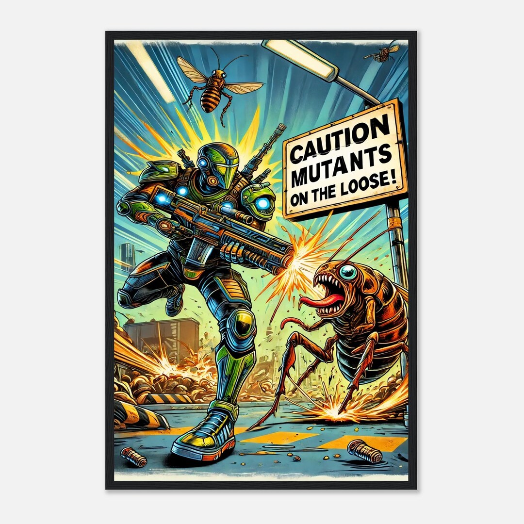 Mutants on the Loose Sci-fi Battle Wall Art Framed Cyberpunk Action ...