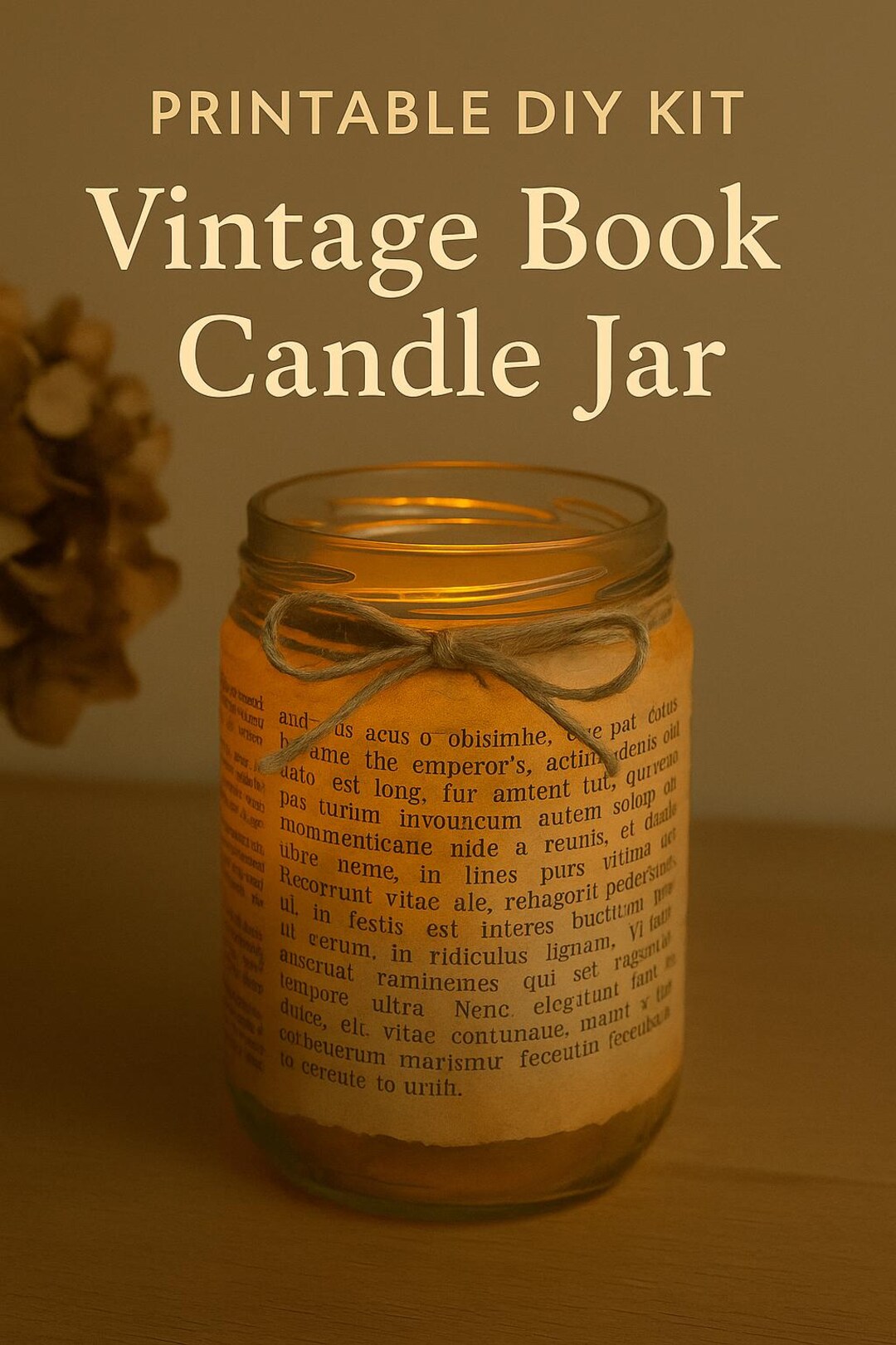 Vintage Book Page Candle Jar Kit - Printable DIY Craft PDF, Rustic Home ...