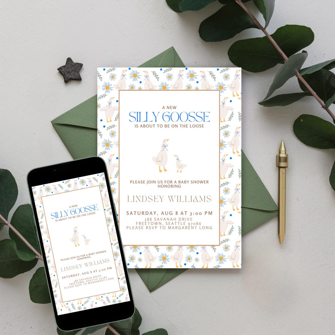 Silly Goose Baby Shower Invitation Template | Goose Theme Editable ...