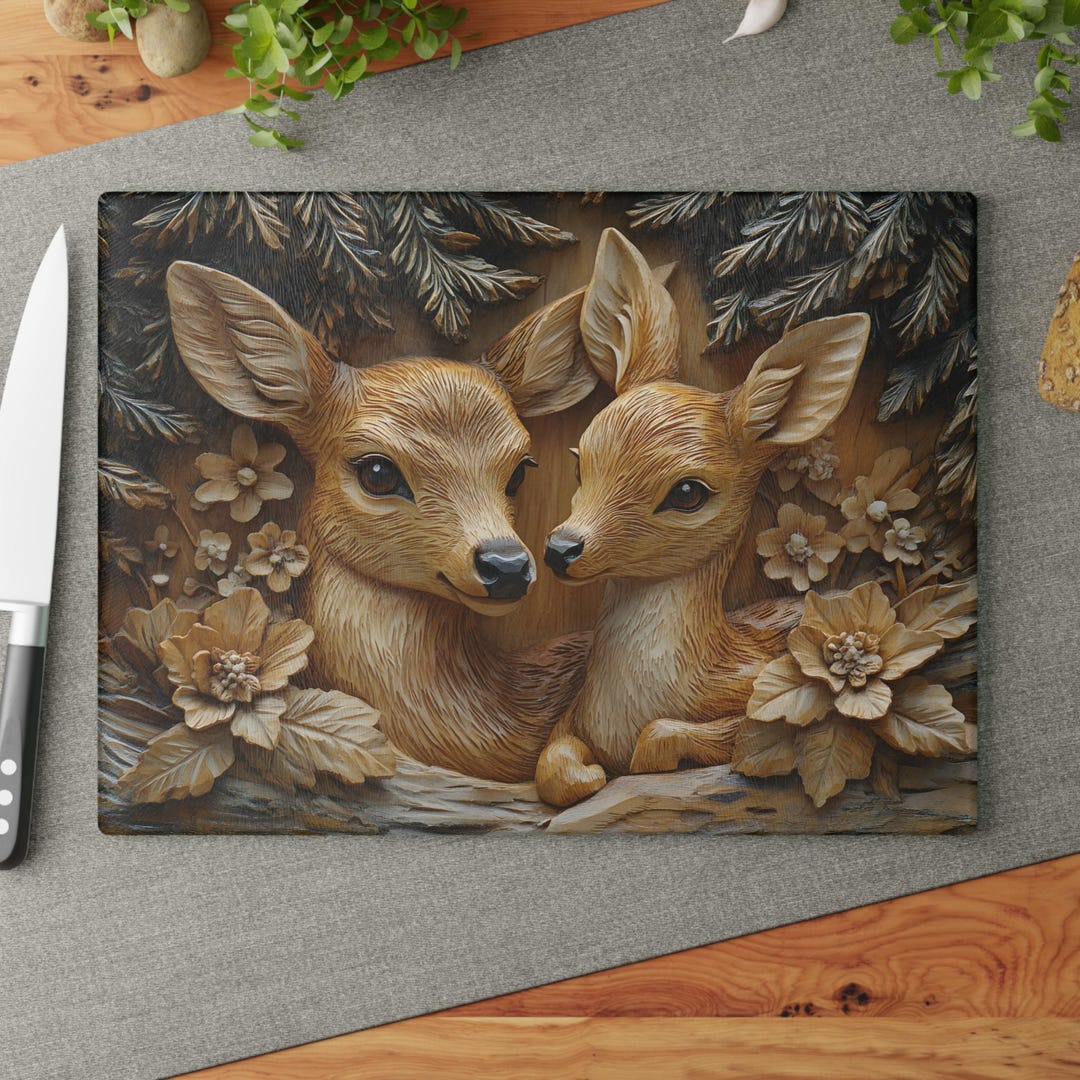 Deer Family Tempered Glass Cutting Board – Woodland Kitchen Island ...