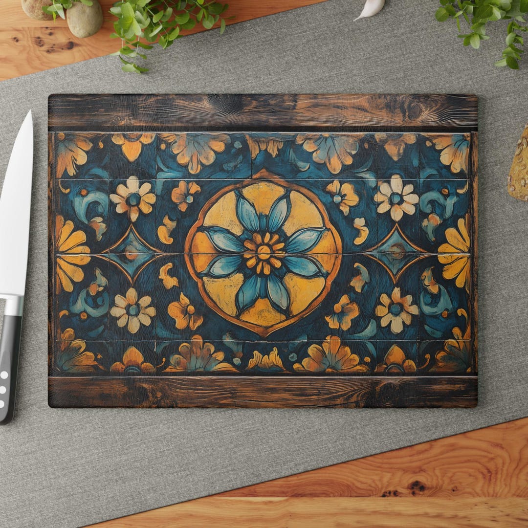 Mexican Style Glass Cutting Board - Decorative Charcuterie Gift ...