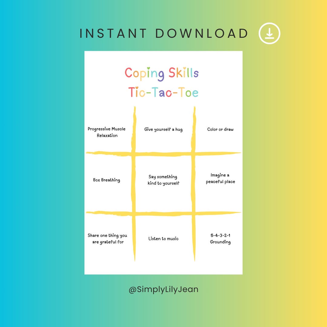 Coping Skills Tic-tac-toe- Digital Printable Worksheet for Kids, Teens ...
