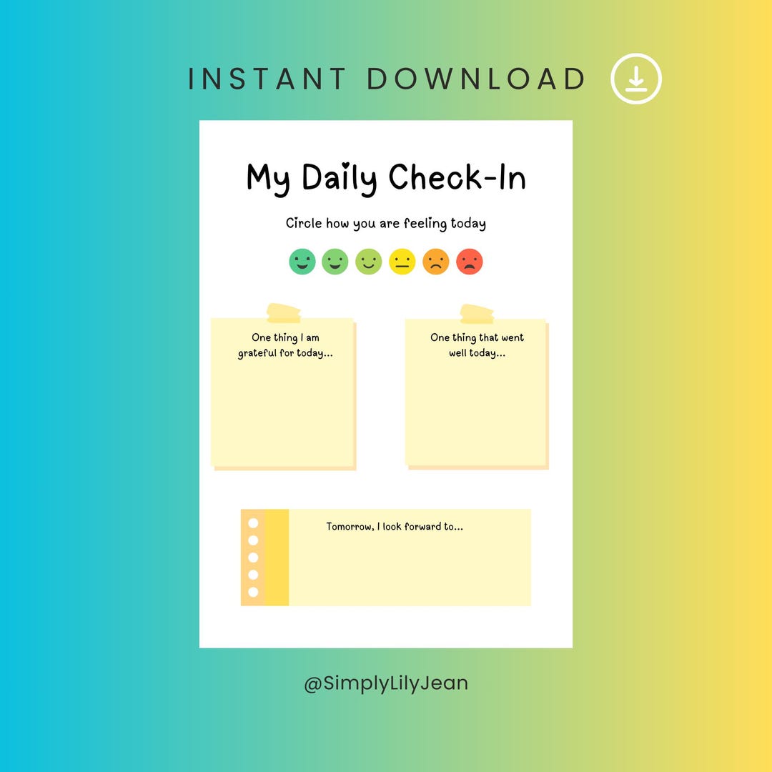 My Daily Check-in Printable Digital Worksheet for Kids, Teens ...