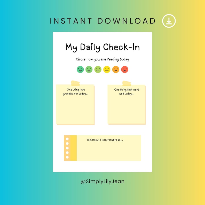 My Daily Check-in Printable Digital Worksheet for Kids, Teens ...