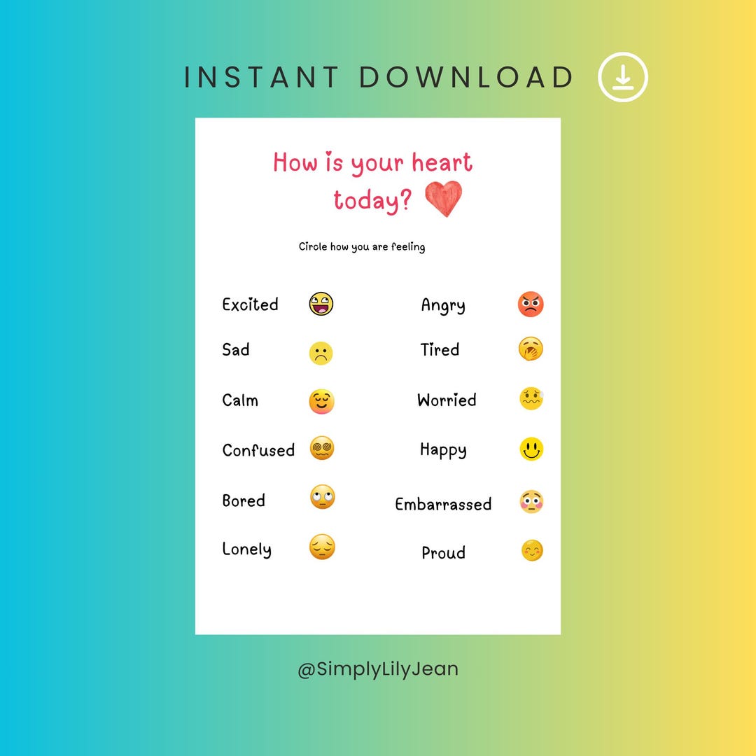 How is Your Heart Today? Printable Feelings Check-in Worksheet for Kids ...