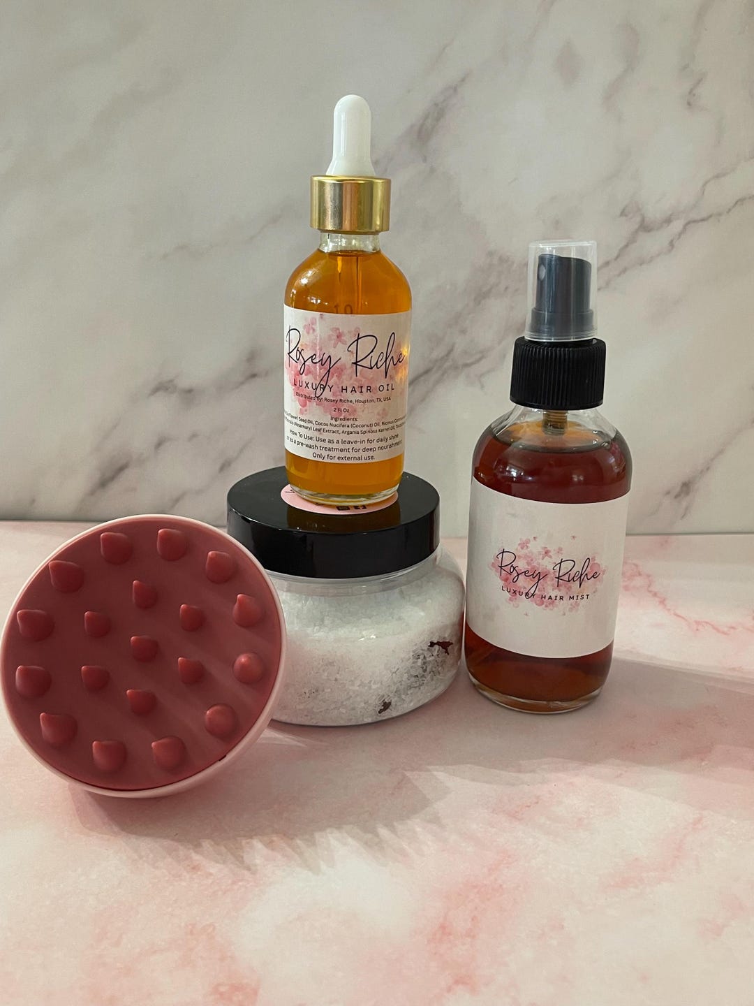 Rosemary Hair Oil Bundle: Scalp Scrubber, Bath Salts, Hair Growth Mist ...